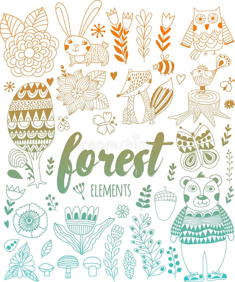 Vector Forest Elements in Doodle Childish Style Stock Vector ...