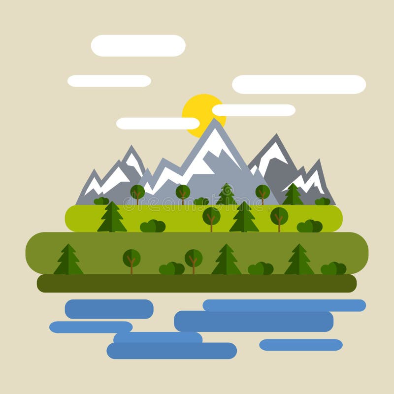 Vector Forest Mountain Flat Design. Natural Landscapes Stock ...