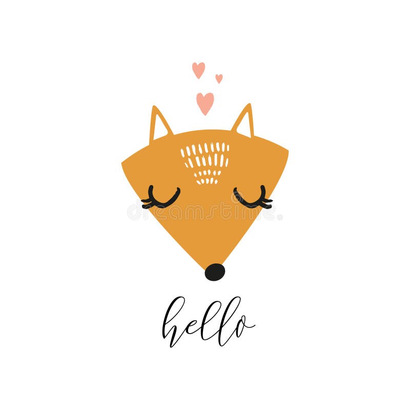 Vector Fox Face with Phrase Hello. Cute Hand Drawn Illustration Stock ...