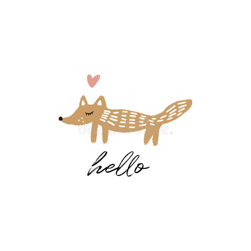 Vector Fox Face with Phrase Hello. Cute Hand Drawn Illustration Stock ...