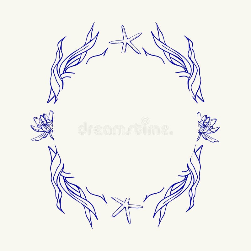 Vector Frame of Algae and Starfish Stock Illustration - Illustration of ...