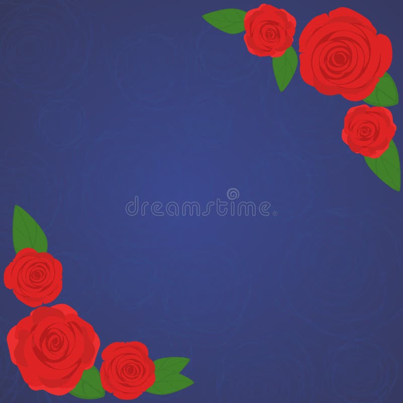 Vector Frame of Beautiful Red Roses on Gradient Navy Background with ...