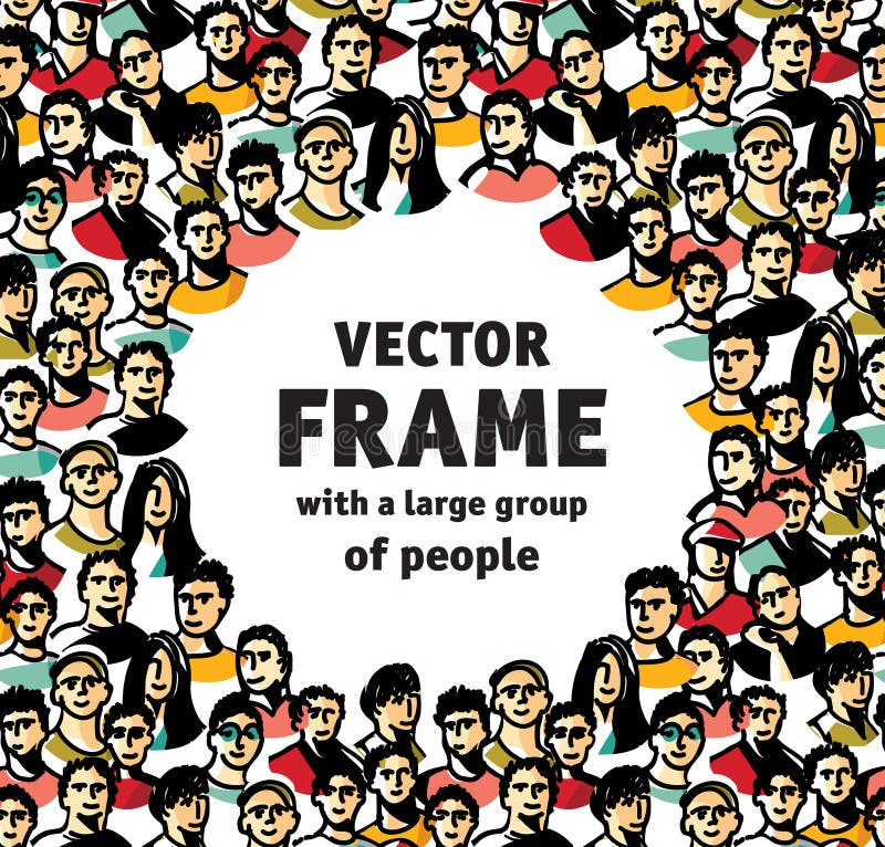 Vector Frame With Big Group Happy People Stock Vector - Illustration of ...
