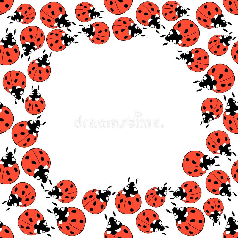 Vector Frame, Border from Bright Red Ladybugs. Simple Background ...