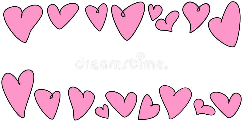 Vector Frame, Border of Hand Drawn Pink Outline Hearts. Simple Freehand ...