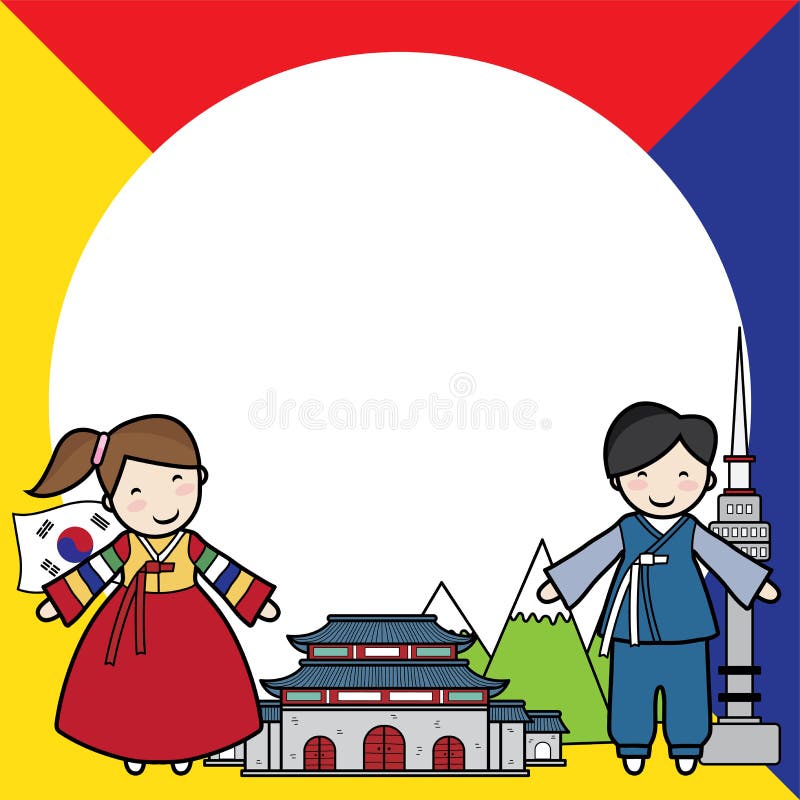 Vector Frame Design about Cute Character of Korean and Famous Place in ...