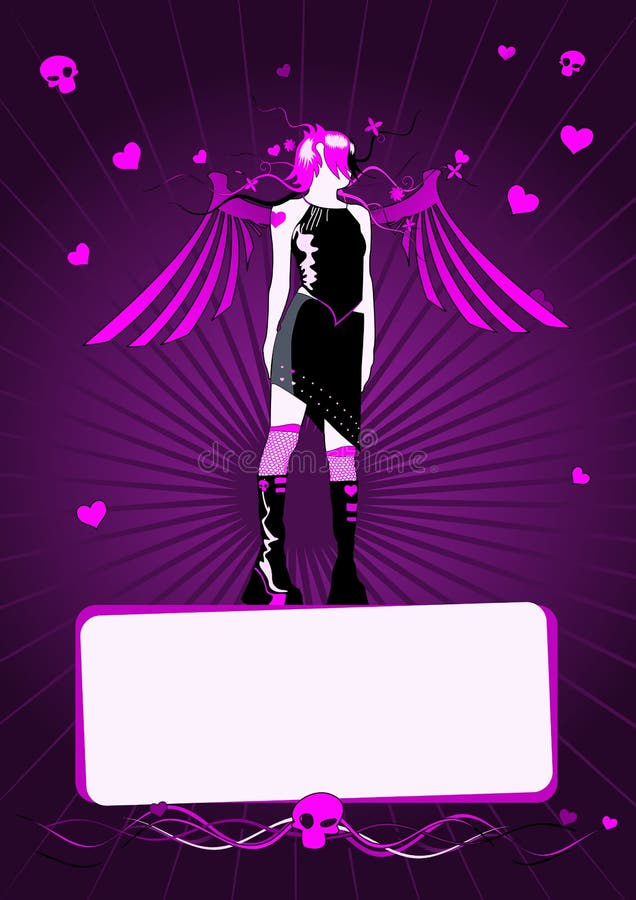 Vector Frame with Emo Girl and Hearts Stock Vector - Illustration of ...