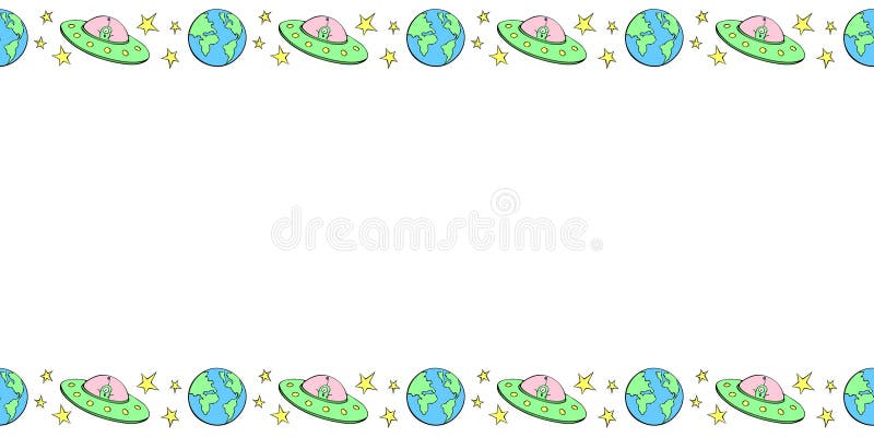 Vector Frame from Flying Saucers with Cute Aliens, the Earth and Stars ...