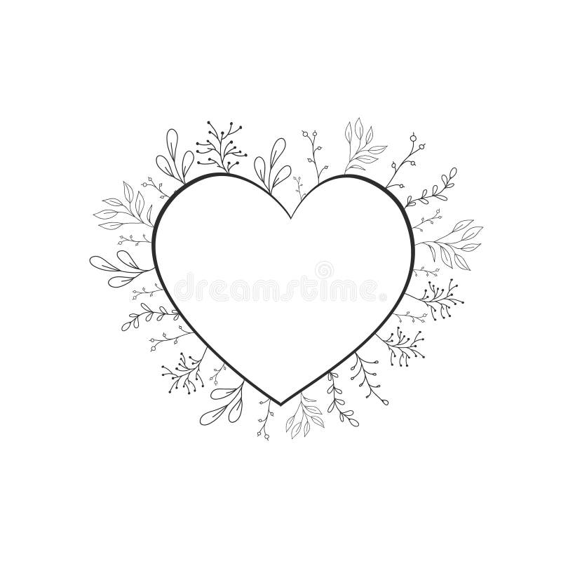 Vector Frame in the Form of Heart with Flowers and Plants in the Doodle ...