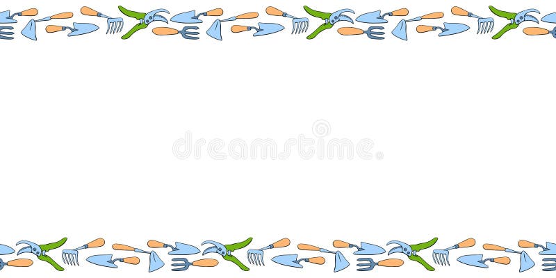 Vector Frame of Garden Tools: Hoes, Fork, Pruner, Pruning Shears ...