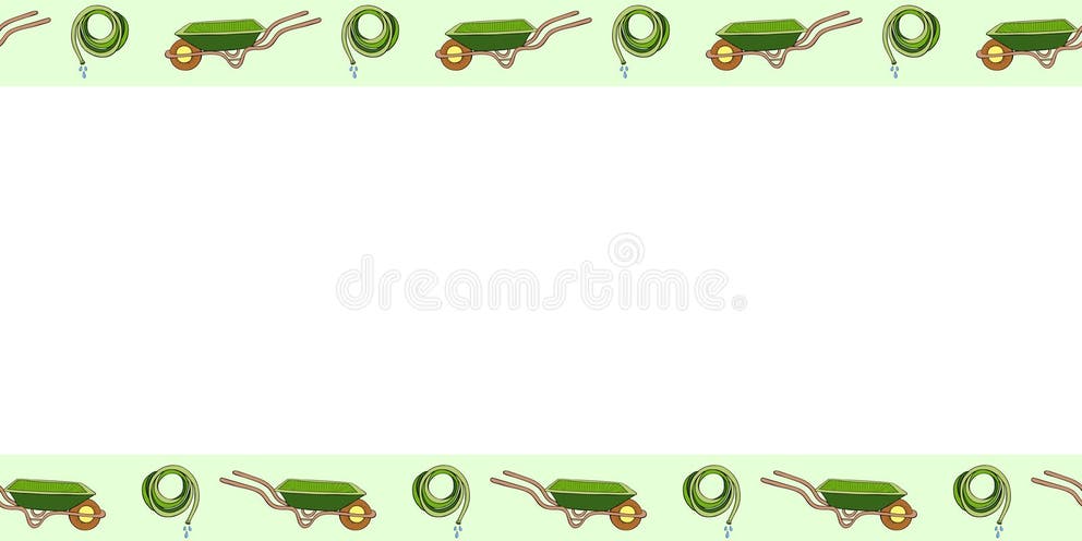 Vector Frame from Garden Wheelbarrow, Rolled Hose for Irrigation ...