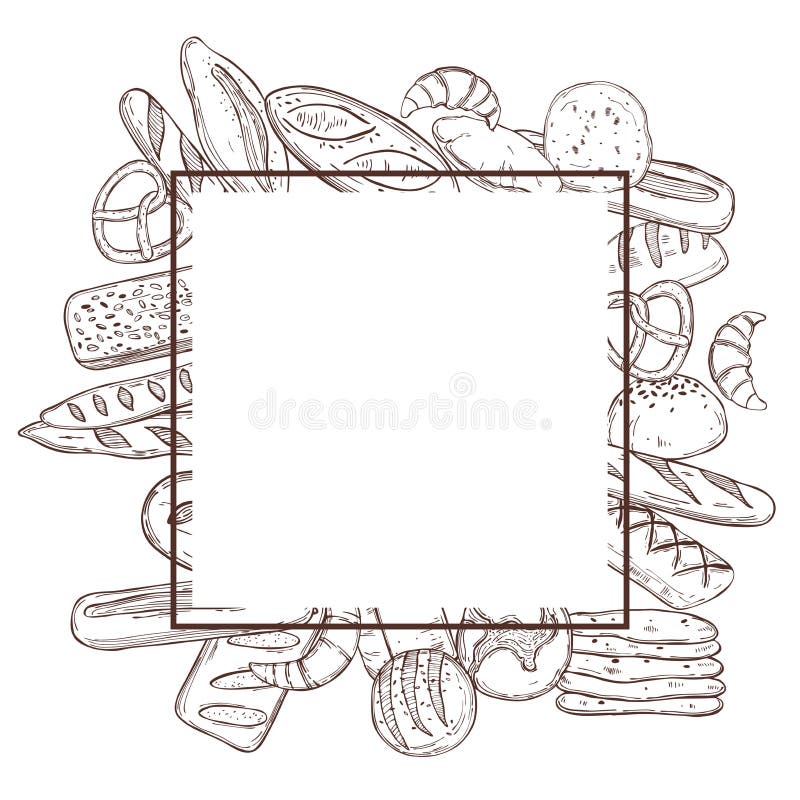 Vector Frame with Hand Drawn Bread Stock Vector - Illustration of ...