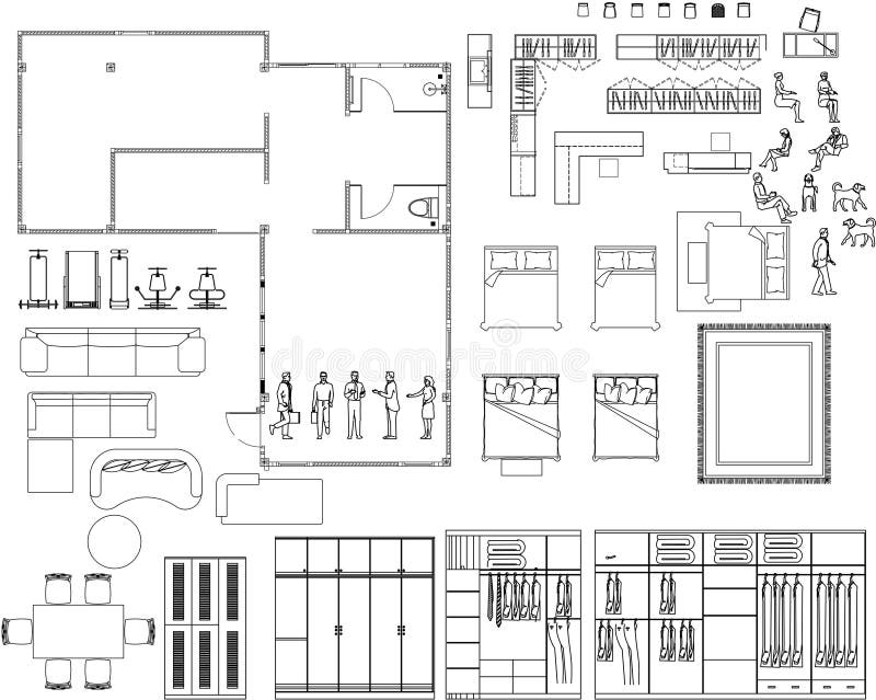 Vector Frame Layout Plan of Bedroom Suite with Dressing Room, Bathroom ...