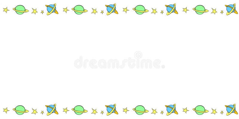 Vector Frame from Planets, Stars in Doodle Flat Style. Horizontal Top ...