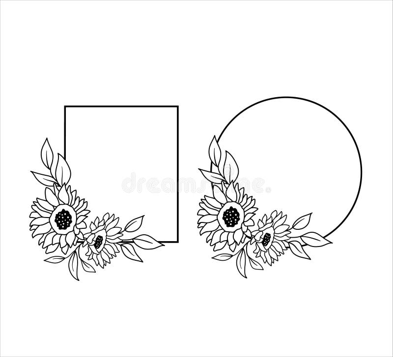 Frame of sunflowers stock illustration. Illustration of drawing - 208192922