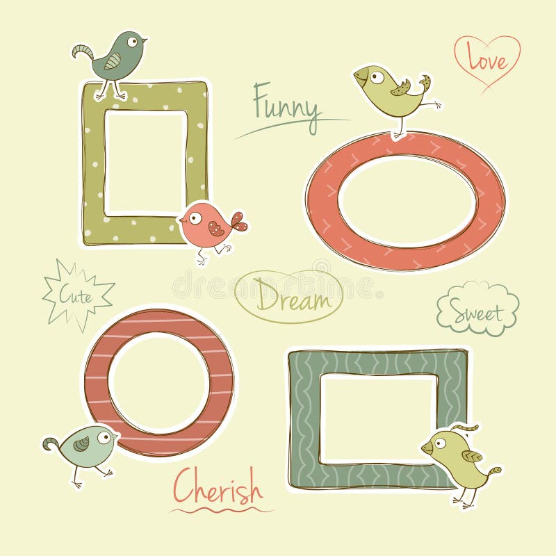 Vector Frames with Cartoon Birds Stock Vector - Illustration of love ...
