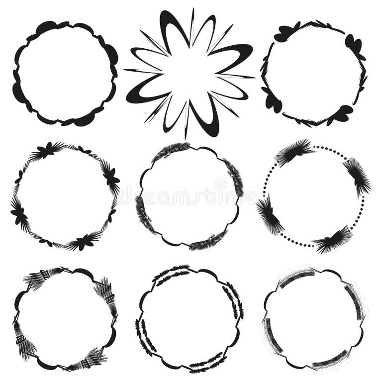 Vector Frames Collection. Brush Stroke Circles. Grunge Decorative Elements. Round Irregular ...