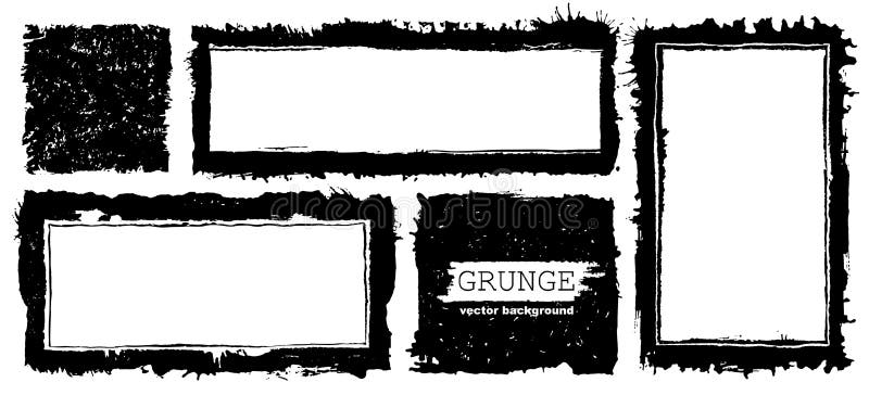 Set of Ink Grunge Frames with Damaged Edges. Black Distress Border ...