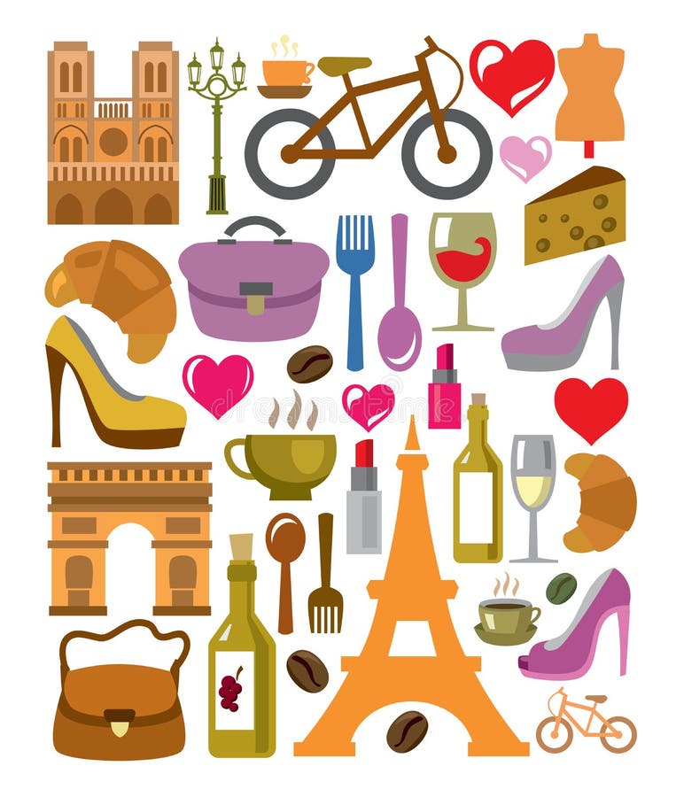 French culture icons stock vector. Illustration of bottle - 27303602