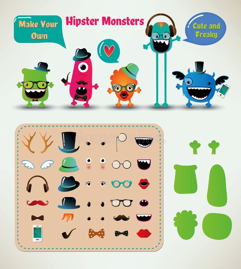 Vector Freaky Hipster Monsters Set Stock Vector - Illustration of ...