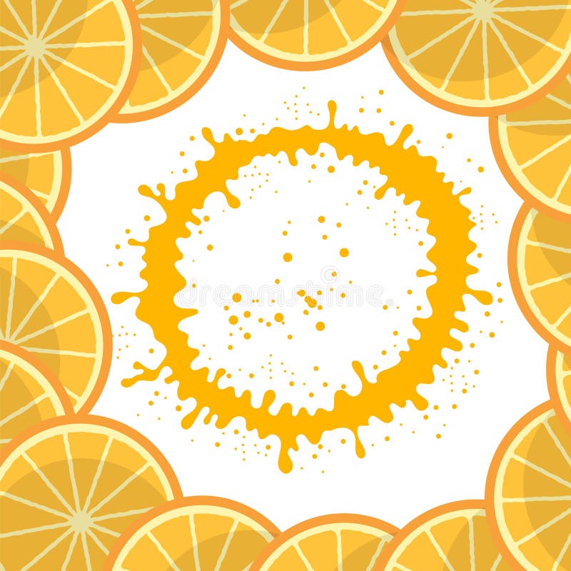 Vector Fresh Orange Sliced Frame with Circle Orange Juicy Splatter and ...