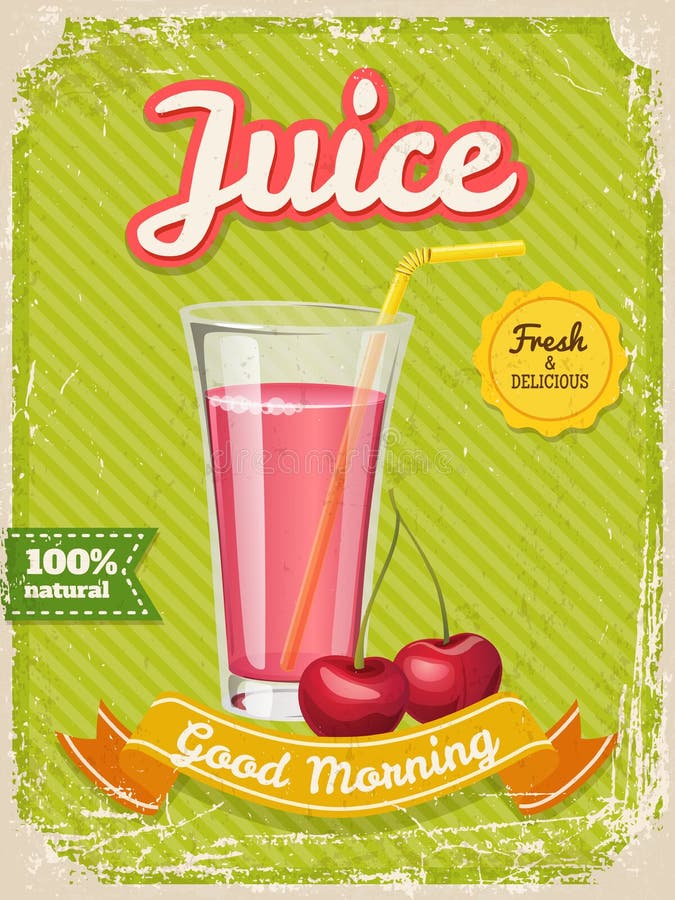 Vector Fruit Juice Poster in Vintage Style with Typography Elements ...