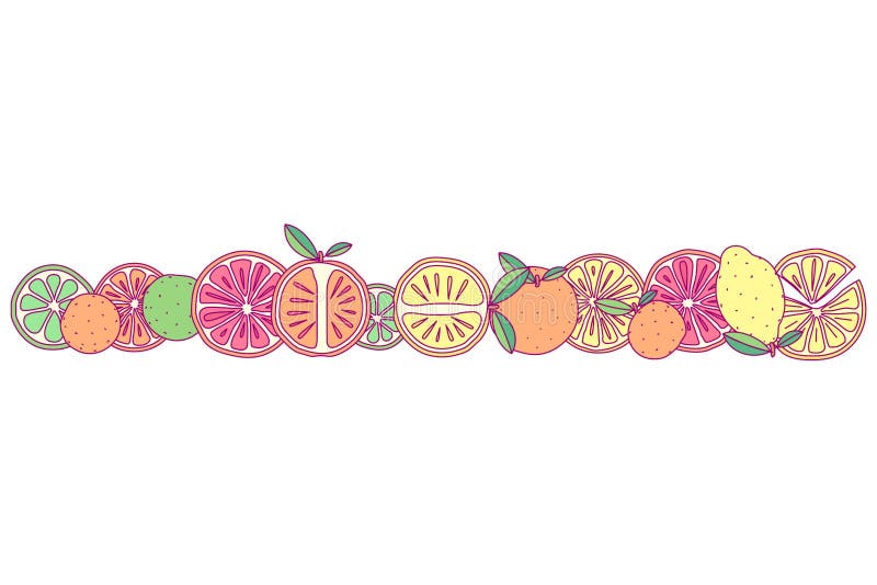 Panorama Citrus Fruit Banner - Colorful Cartoon Grapefruit, Lemon and ...