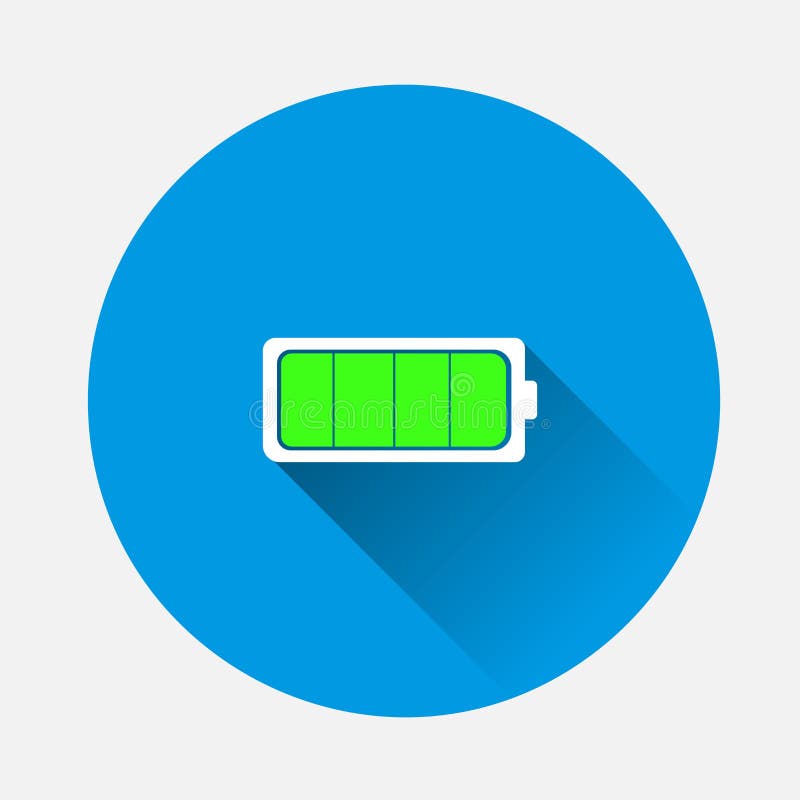 Vector Full Battery Icon on Blue Background. Flat Image Charged Stock ...