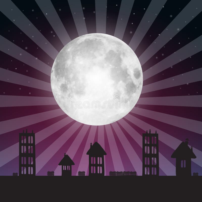 Vector Full Moon Illustration with Stars and Trees Stock Vector ...