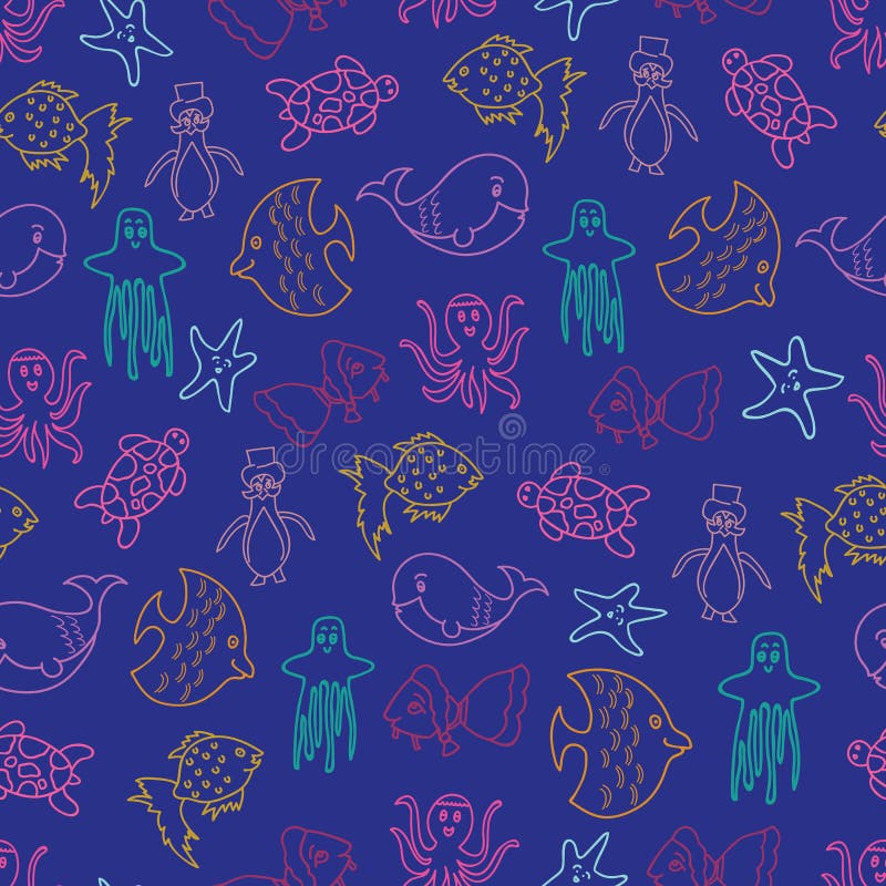 Vector Blue Aquatic Seamless Pattern Background Stock Vector ...