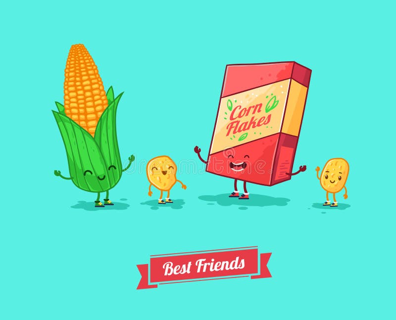 Vector Funny Cartoon. Funny Cornflake. and Corn Best Friends. Stock ...