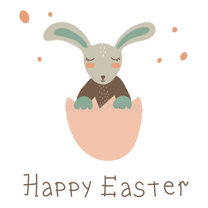 Vector Funny Easter Background with Cute Easter Bunny, , Egg and Text ...