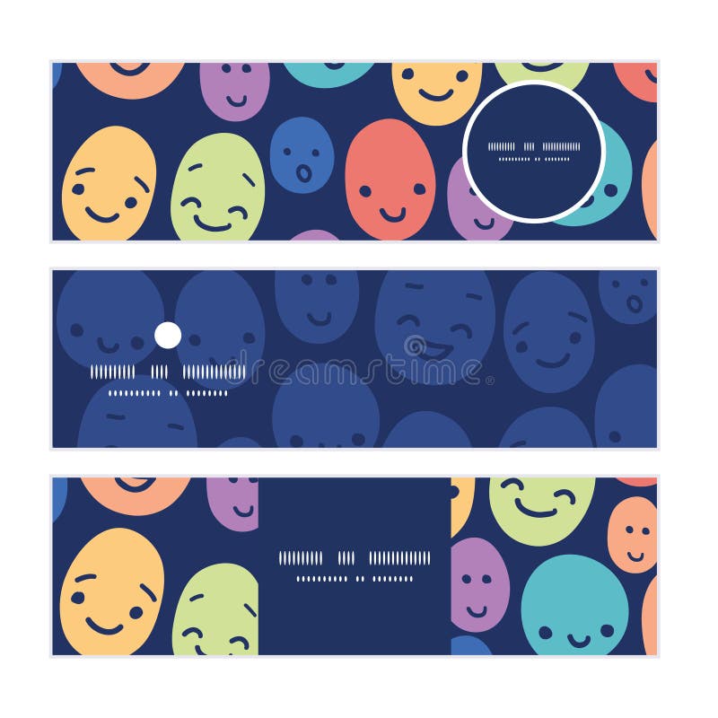 Vector Funny Faces Horizontal Banners Set Pattern Stock Vector ...