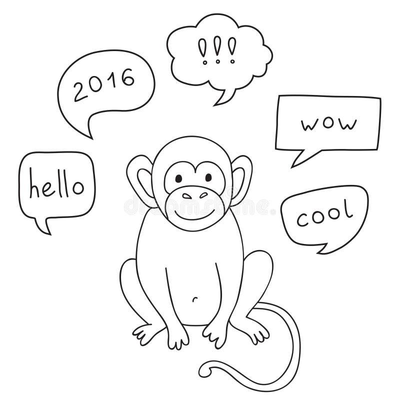 Vector Funny Monkey with Speech Bubble. Illustration Card with Hand ...