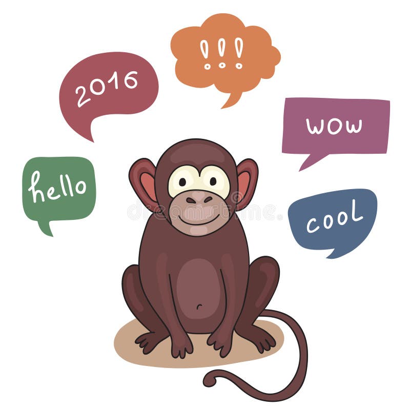 Vector Funny Monkey with Speech Bubble. Illustration Card with Hand ...