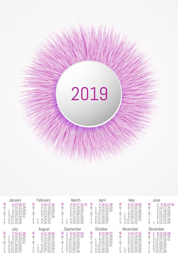 Vector Fur Design Calendar 2019 Stock Illustration - Illustration of ...