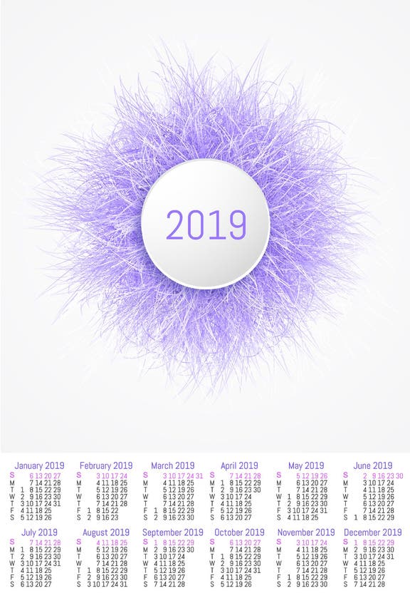 Vector Fur Design Calendar 2019 Stock Illustration - Illustration of ...