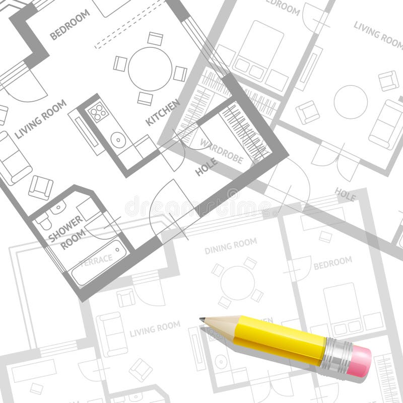 Vector Architect Plan with a Furniture Flat Design Stock Vector ...