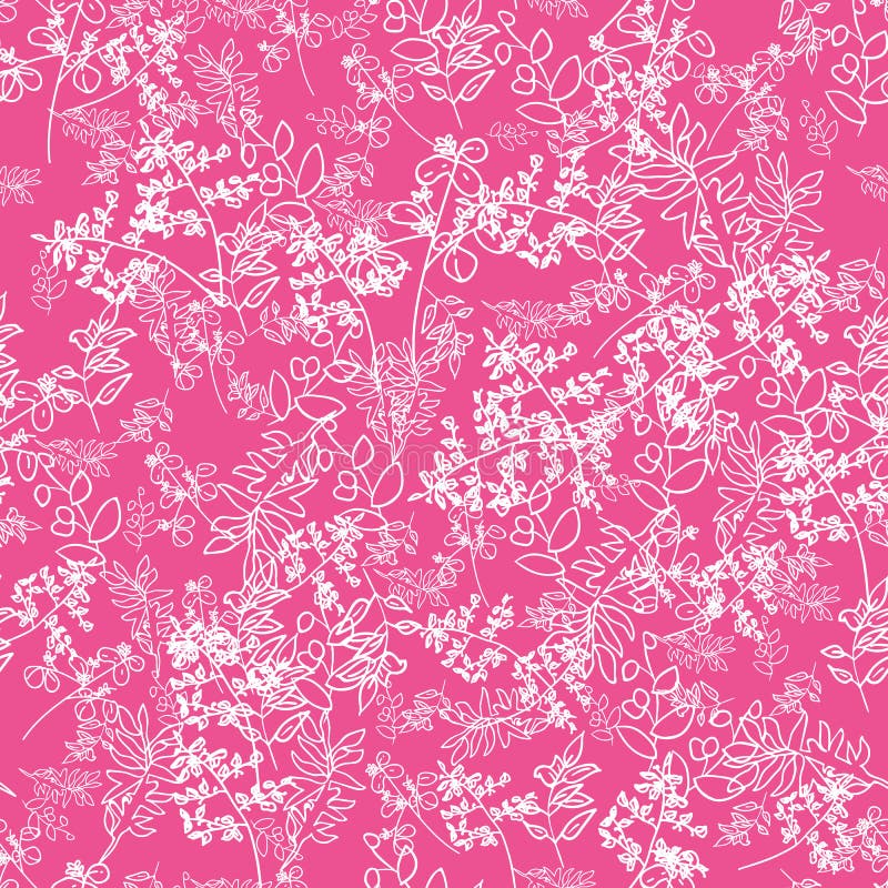 Vector Fushia Pink Background Herbs, Leaf, Flowers and Plants Texture ...