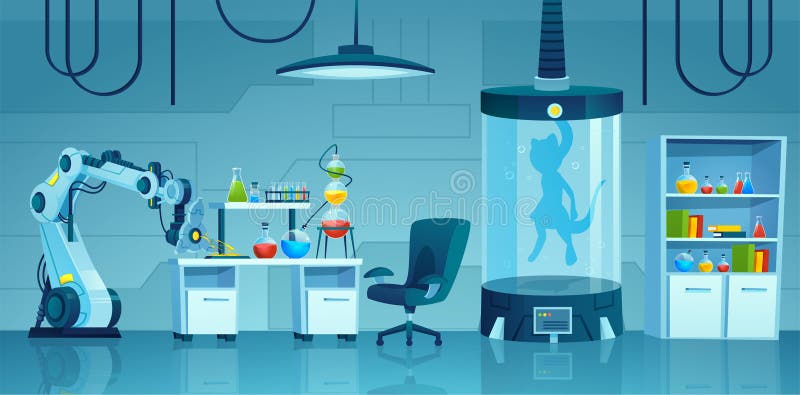 Vector of a Science Laboratory with Robotic Hand, Capsule for ...