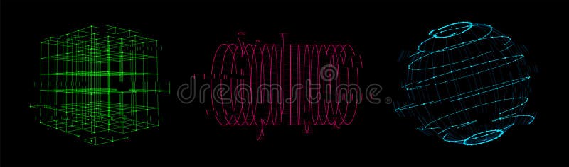 Vector Futuristic Glitch Sphere, Cube, Cylinder of Particles and Lines ...