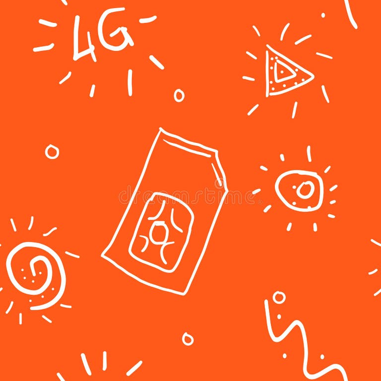 Vector 4g SIM Cards Seamless Pattern on Background. Doodle Seamless ...