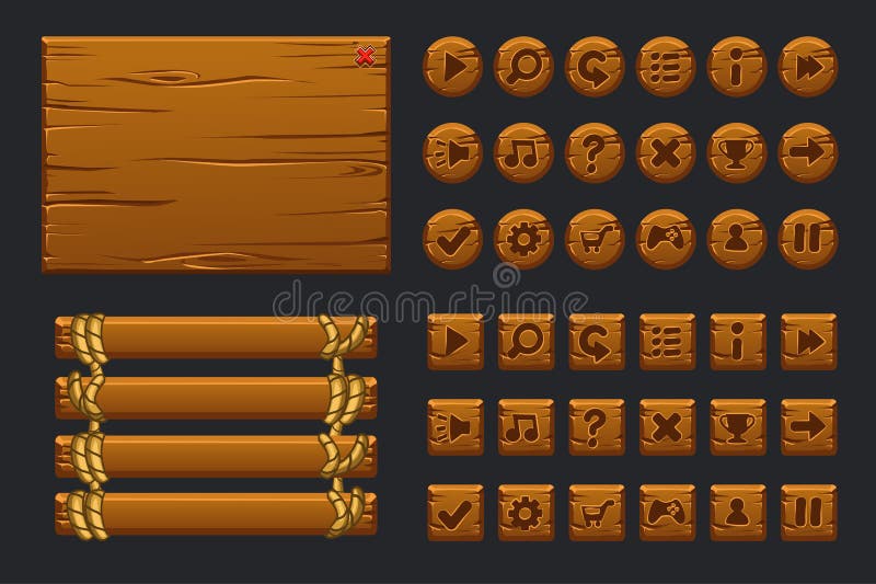 Vector Game Ui Big Kit. Template Wooden Menu of Graphical User ... Vector Game Ui Big Kit. Template Wooden Menu of Graphical User ...