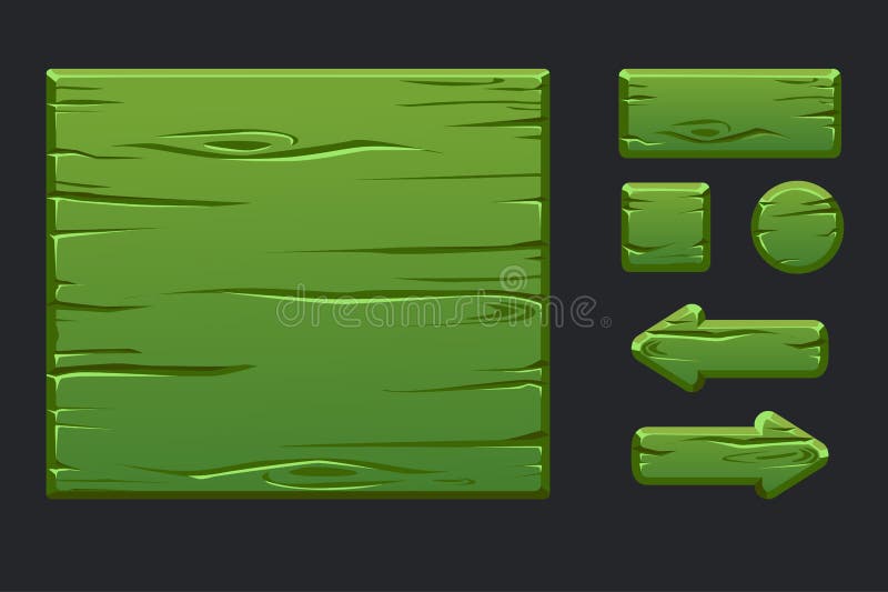 Vector Game Ui Kit Template Green Wooden Menu Of Graphical User Interface Gui And Buttons To