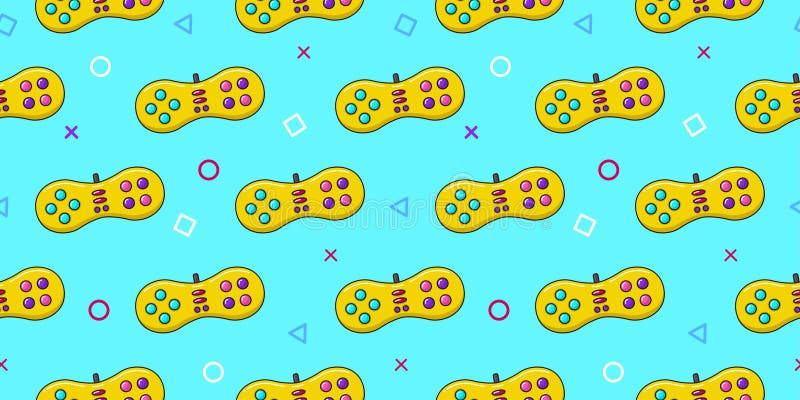 Vector Gamer Seamless Pattern. Gamepad Controller on Blue Background ...