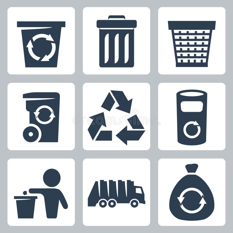 Garbage, Trash and Waste Icons Stock Vector - Illustration of symbol ...