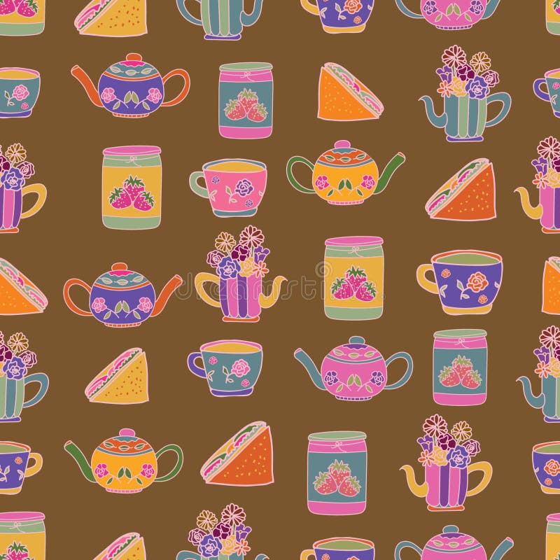 Vector Garden Tea Party Seamless Patterns Stock Vector - Illustration ...