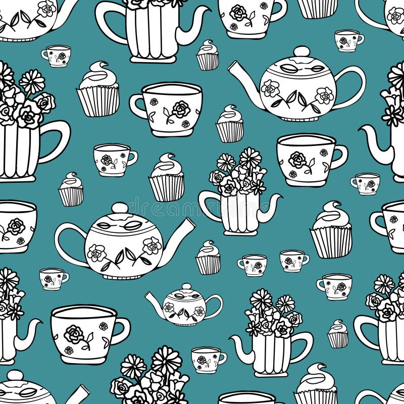 Vector Garden Tea Party Seamless Patterns Stock Vector - Illustration ...