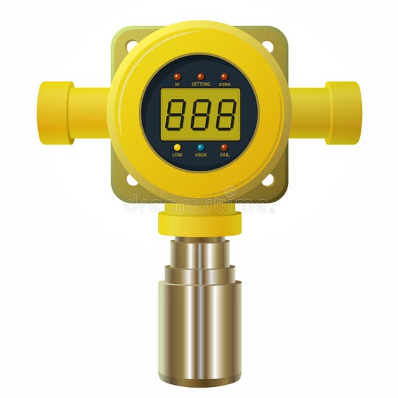 Vector Gas Detector. Yellow Gas Meter with Digital LCD Display Stock ...