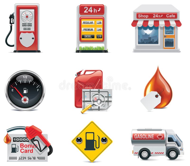 Vector Gas Station Icon Set Stock Vector - Illustration of filling ...